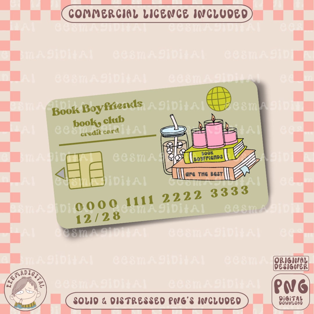 Book Boyfriends Book Club Credit Card PNG File, Cute Trendy Bookish ...