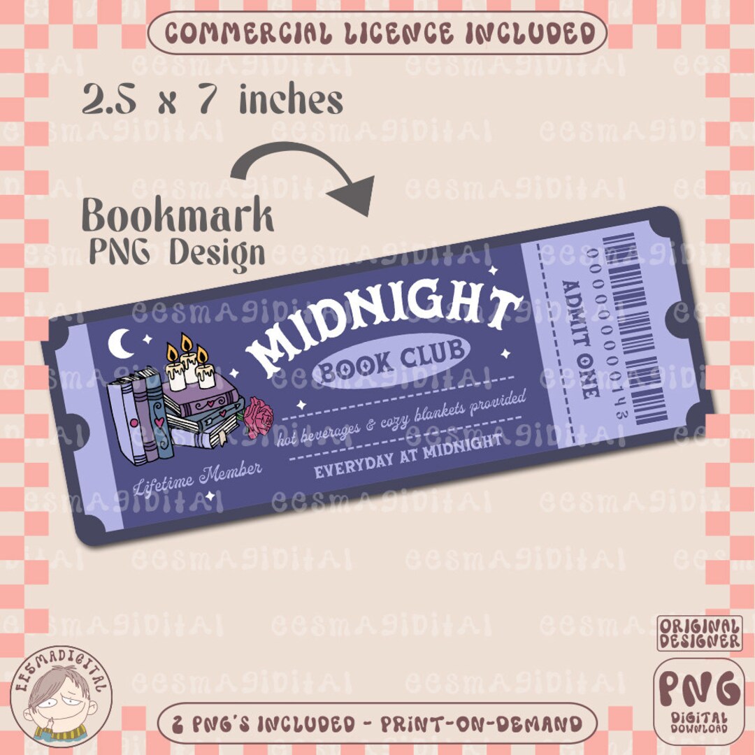 Midnight Book Club Bookmark Design, PNG File, Cute Artsy Creative ...
