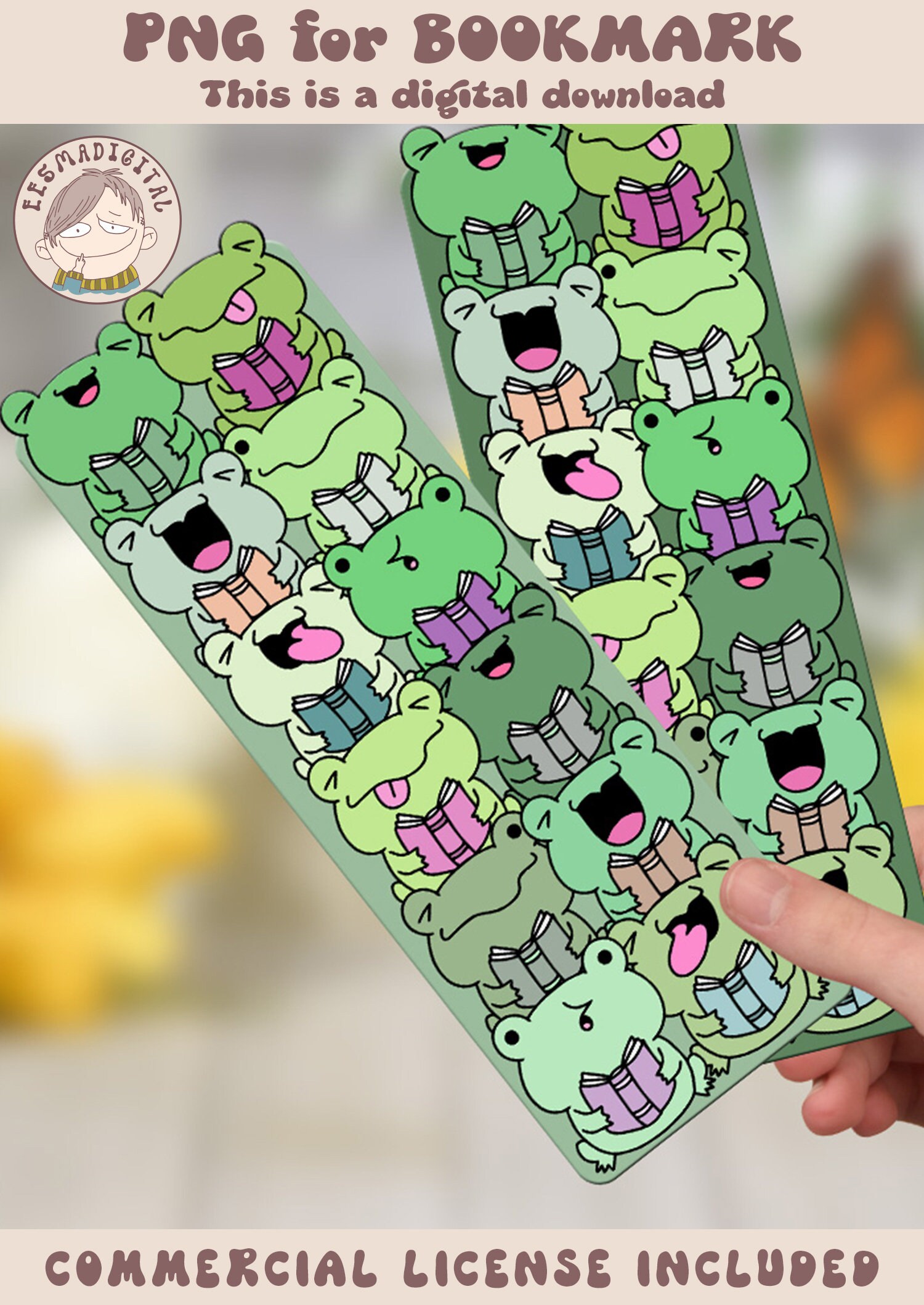 Cute Frogs Bookmark Design, Froggie Reading PNG File, Cute Artsy ...