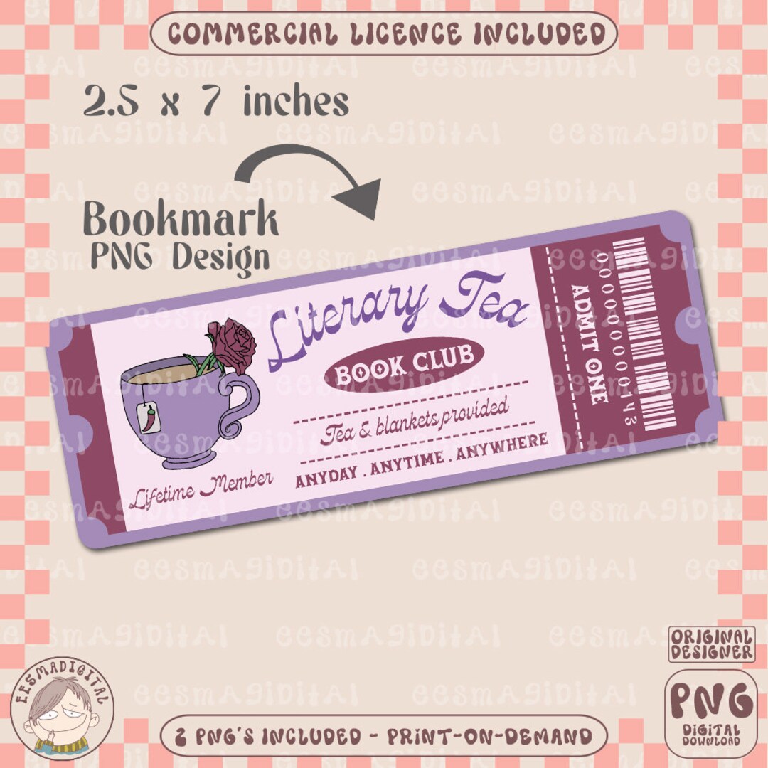 Literary Tea Book Club Bookmark Design, PNG File, Cute Artsy Creative ...