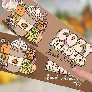 Cozy Readers Book Society Bookmark Png, Autumn Fall Season Bookmark ...
