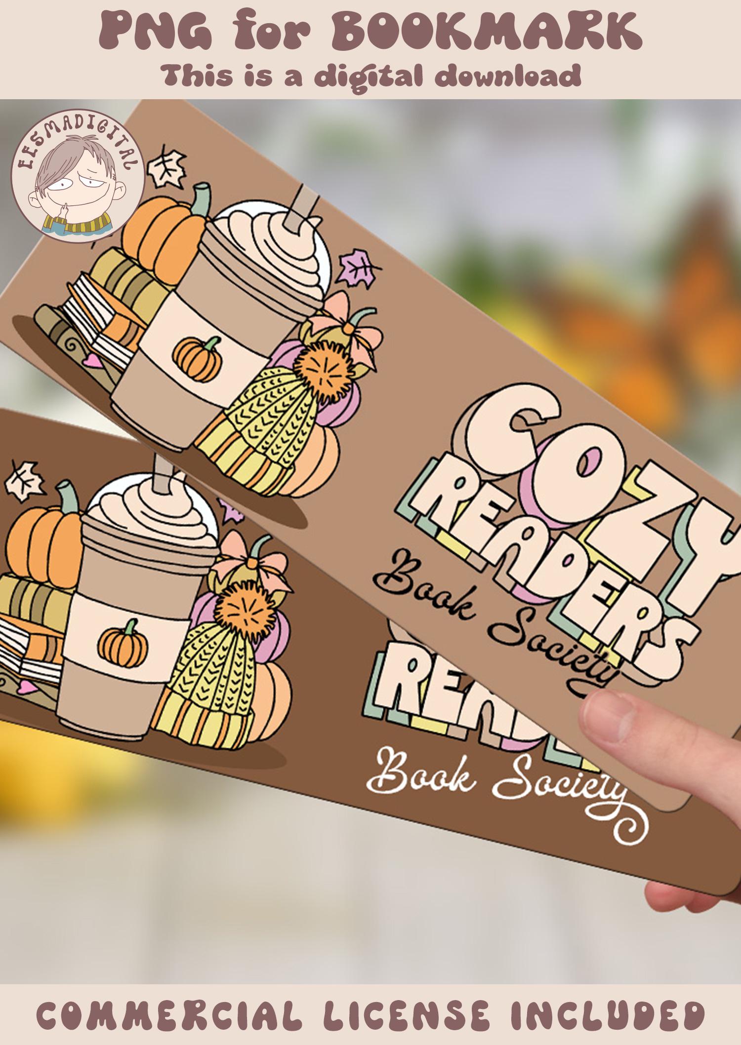 Cozy Readers Book Society Bookmark Png, Autumn Fall Season Bookmark ...