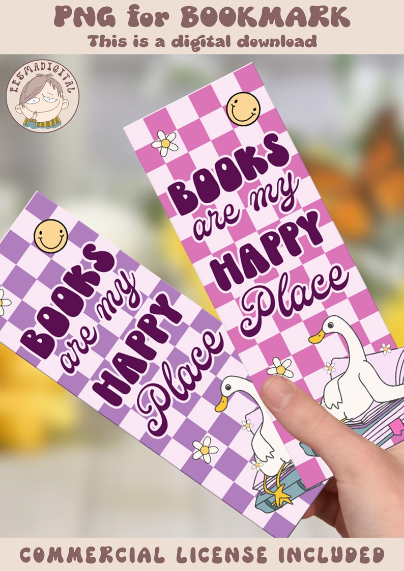 Books Are My Happy Place Bookmark PNG, Checkered Bookmark Cute Creative ...