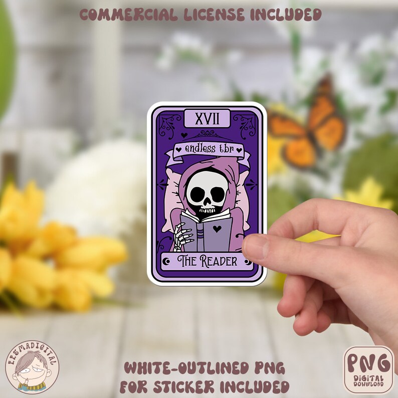 The Reader Tarot Card PNG, Skeleton Reader Png, Endless Tbr Png, Cute ...