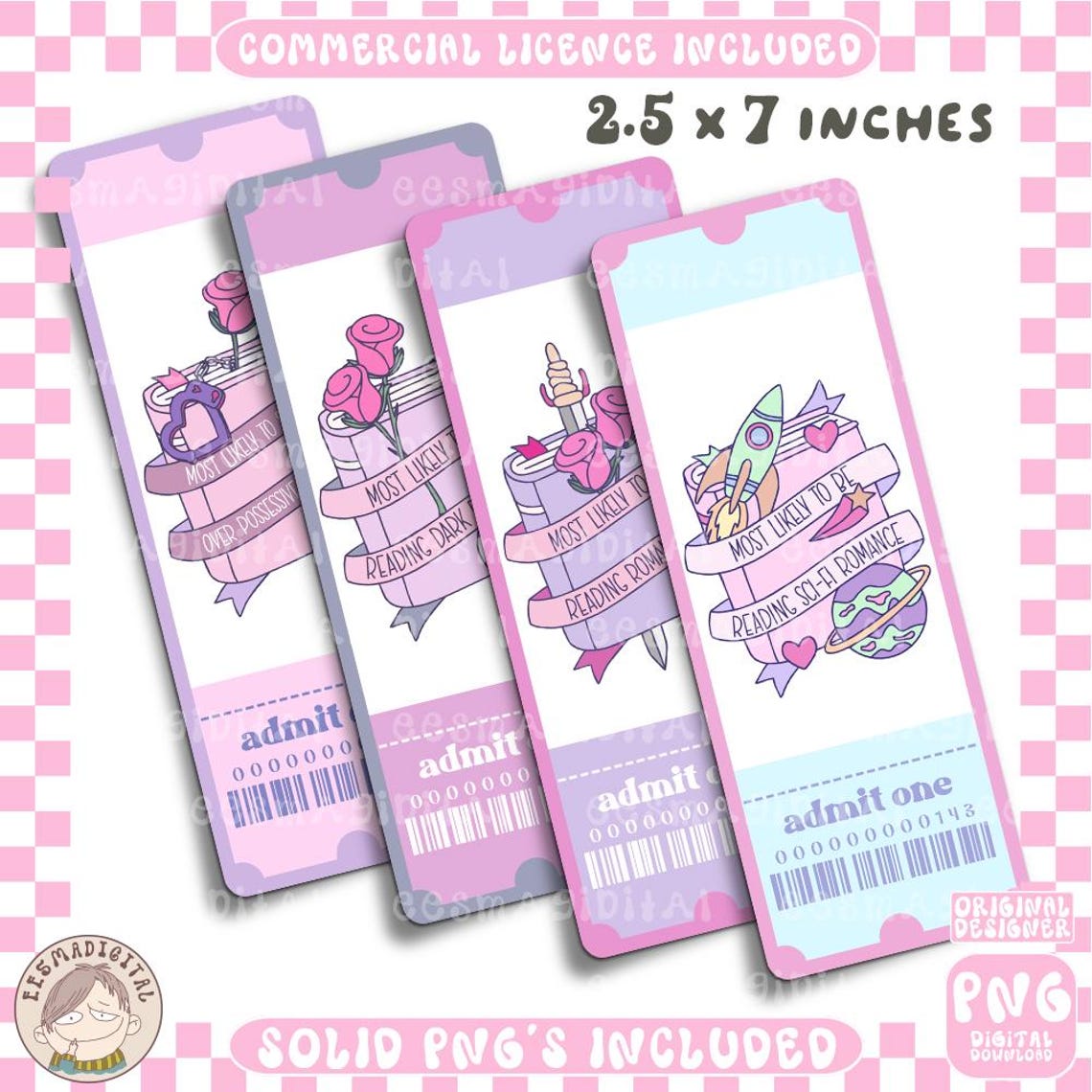 Bookish Ticket Bundle PNG, Book Club Ticket Bookmark PNG, Book Lovers ...