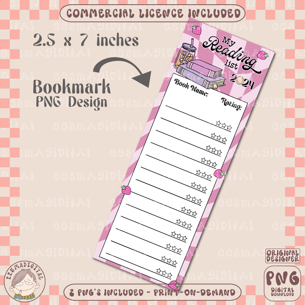 My Reading List 2024 Bookmark Design, PNG File, Cute Creative Bookish ...
