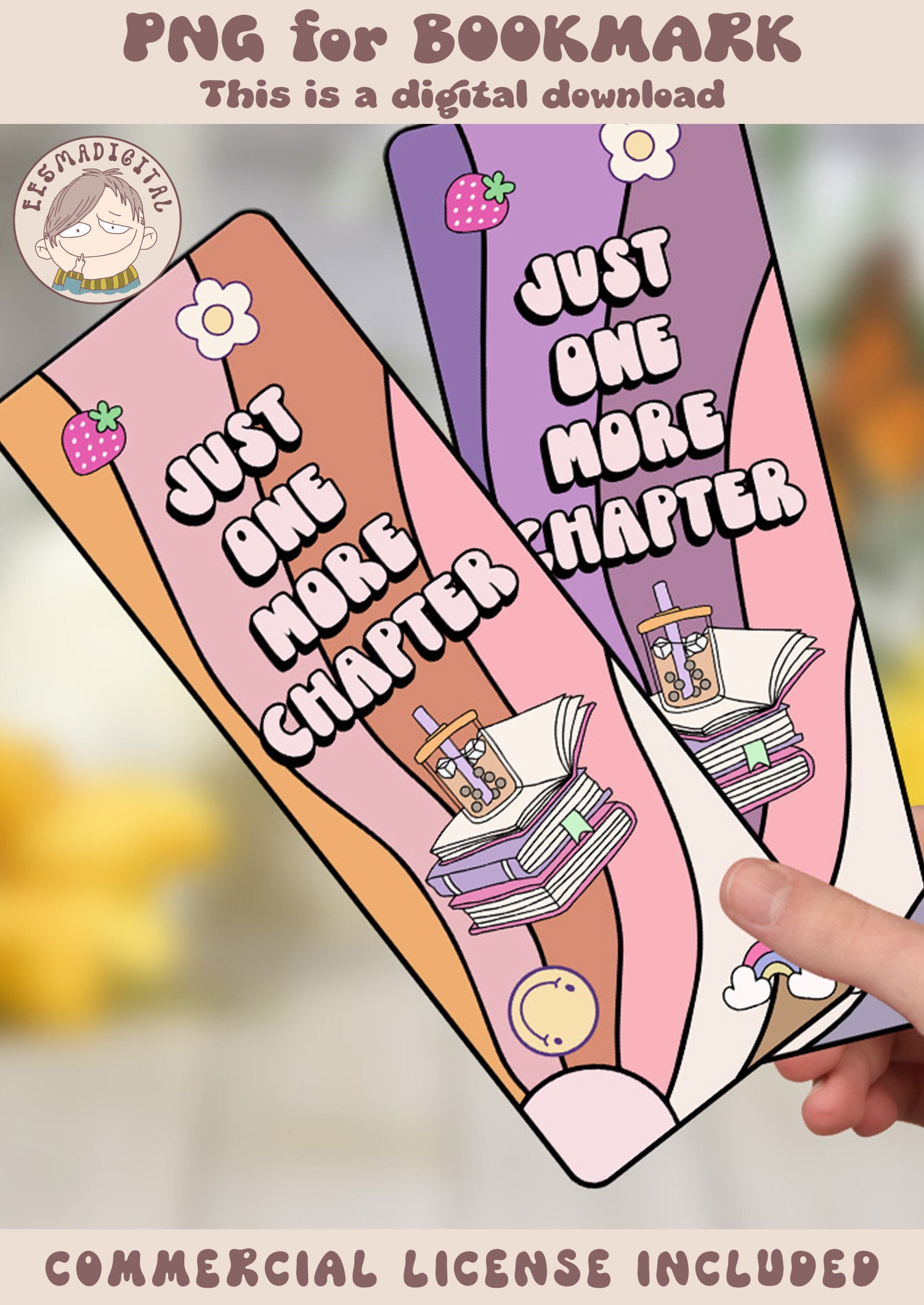 Just One More Chapter Bookmark Design, Retro Wavy Daisy PNG File, Cute ...