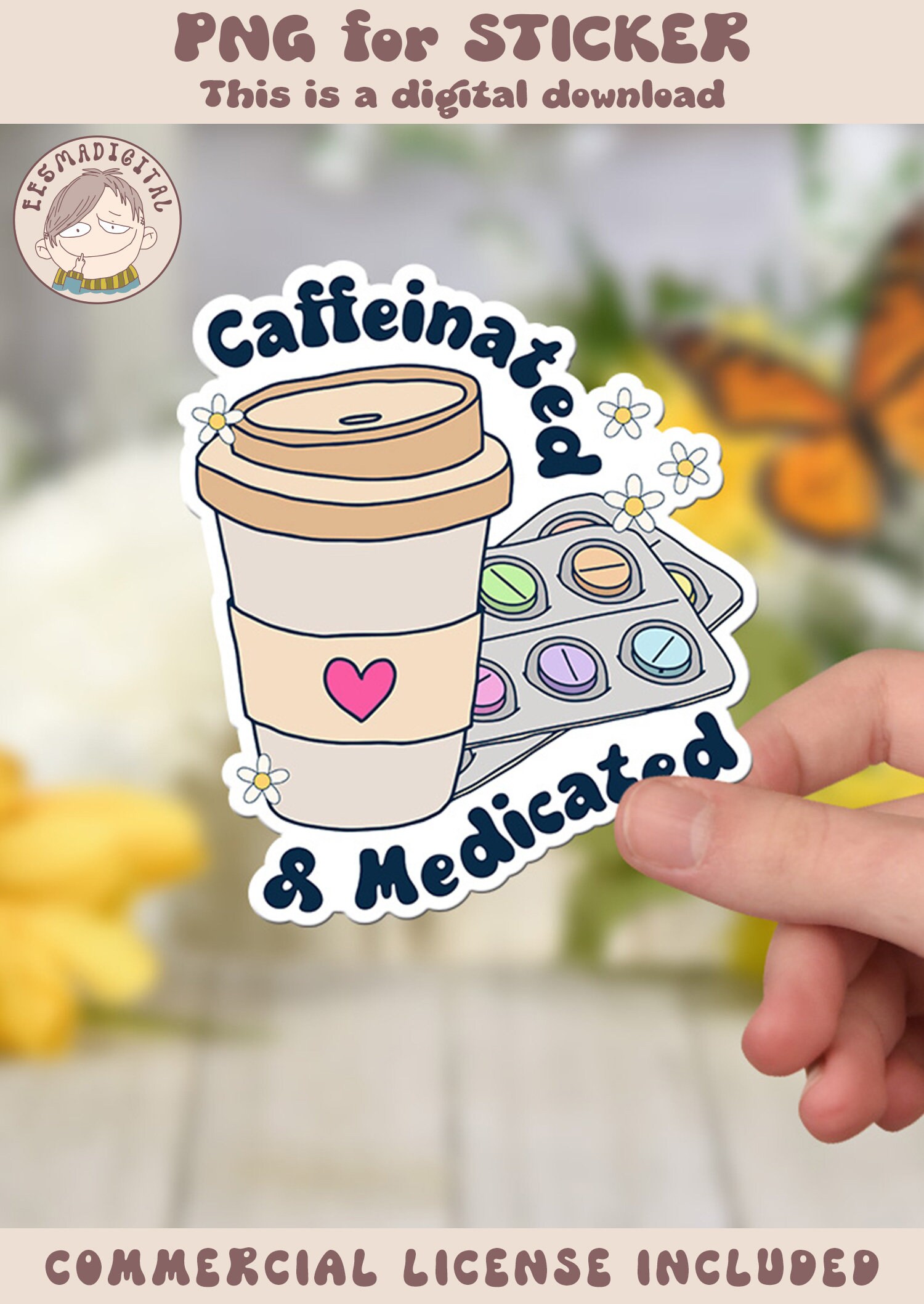 Caffeinated and Medicated PNG, Cute Mental Health Design for T-shirts ...