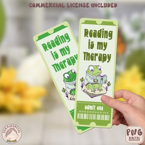 Reading is My Therapy Bookmark Design, Frog Reading PNG File, Cute ...