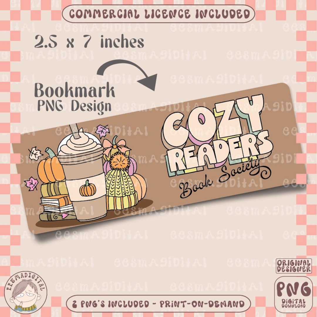 Cozy Readers Book Society Bookmark Png, Autumn Fall Season Bookmark ...