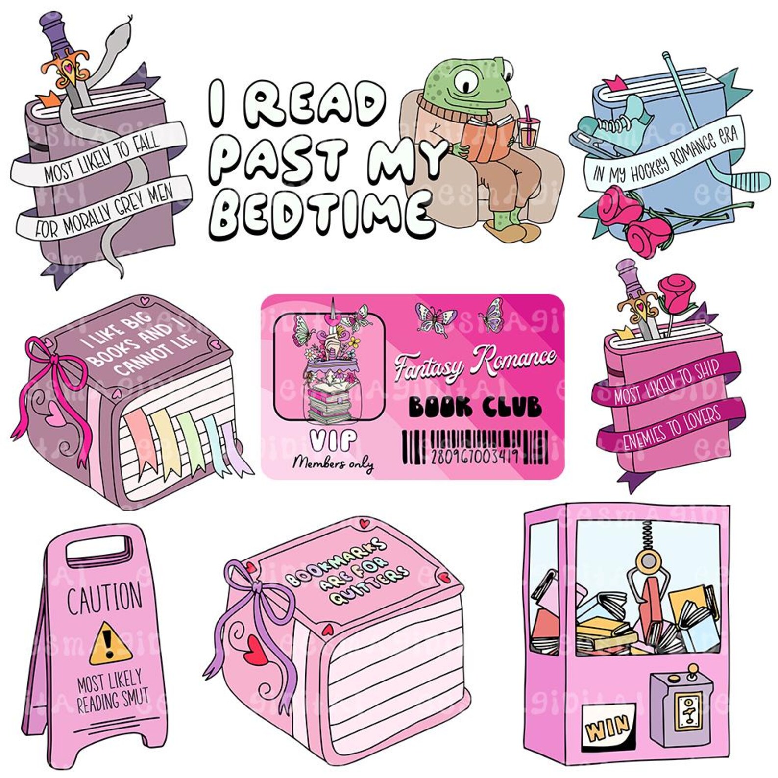 Bookish Png Bundle, Cute Trendy Bookish Clipart, Kindle Sticker Design ...