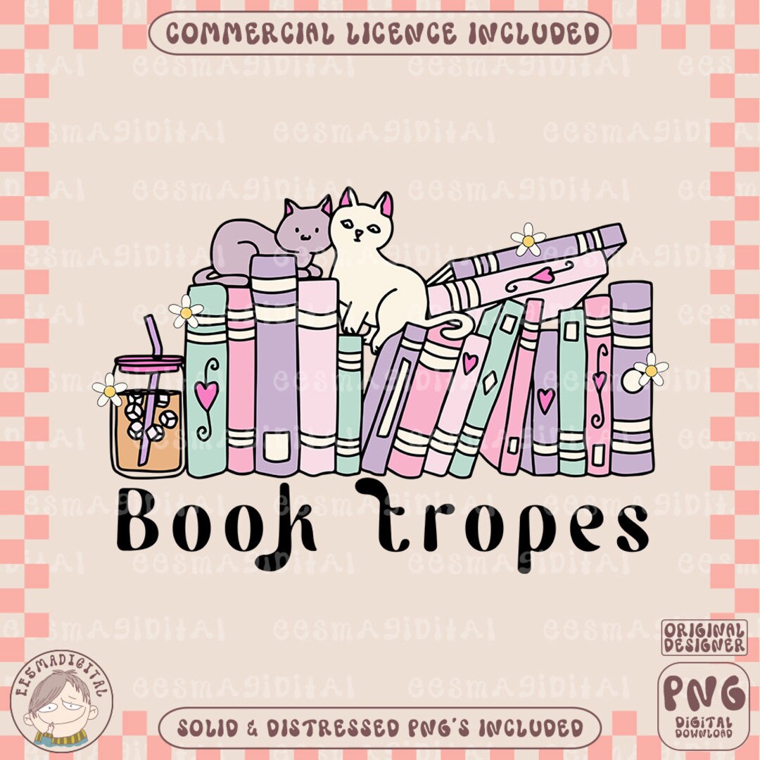Book Tropes PNG File, Book Shelf Cute Trendy Bookish Design for Shirt ...