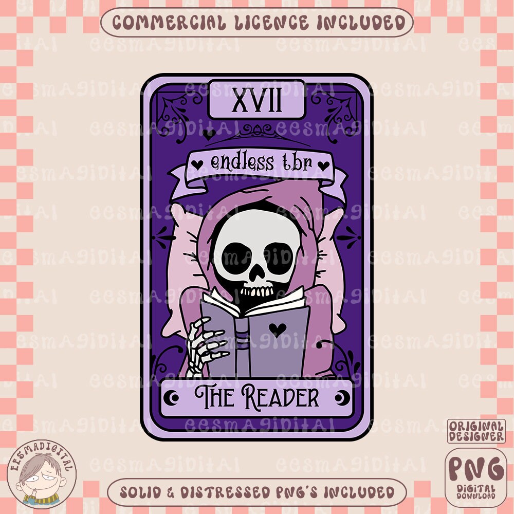 The Reader Tarot Card PNG, Skeleton Reader Png, Endless Tbr Png, Cute ...