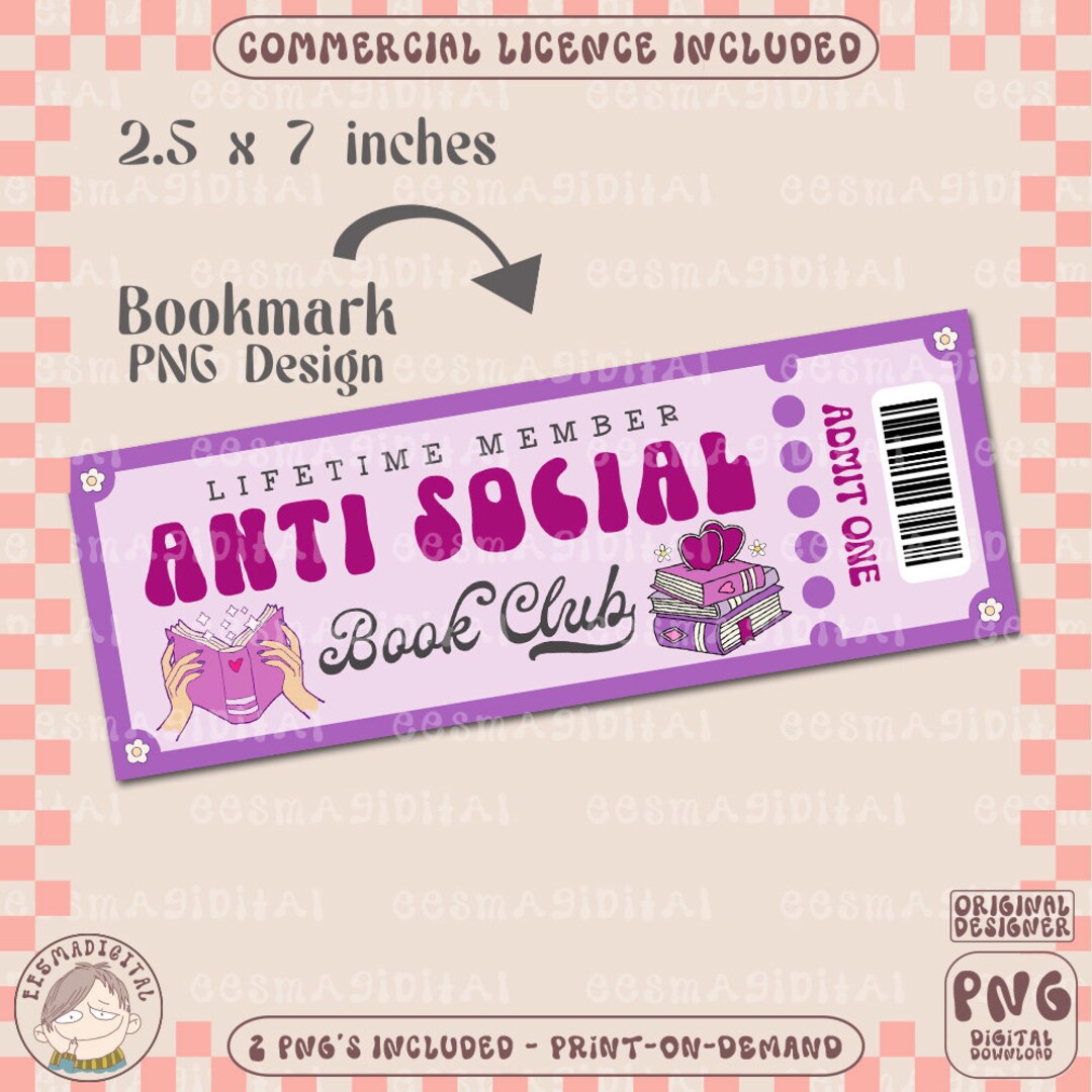 Anti Social Book Club Bookmark Png Design File, Cute Creative Bookish ...