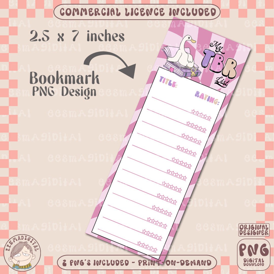 My Tbr List Bookmark Design, PNG File, Cute Silly Goose Reading ...