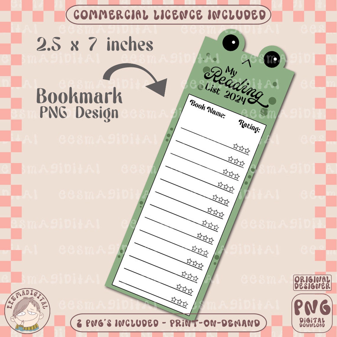My Reading List 2024 Frog Bookmark Design, PNG File, Cute Creative ...