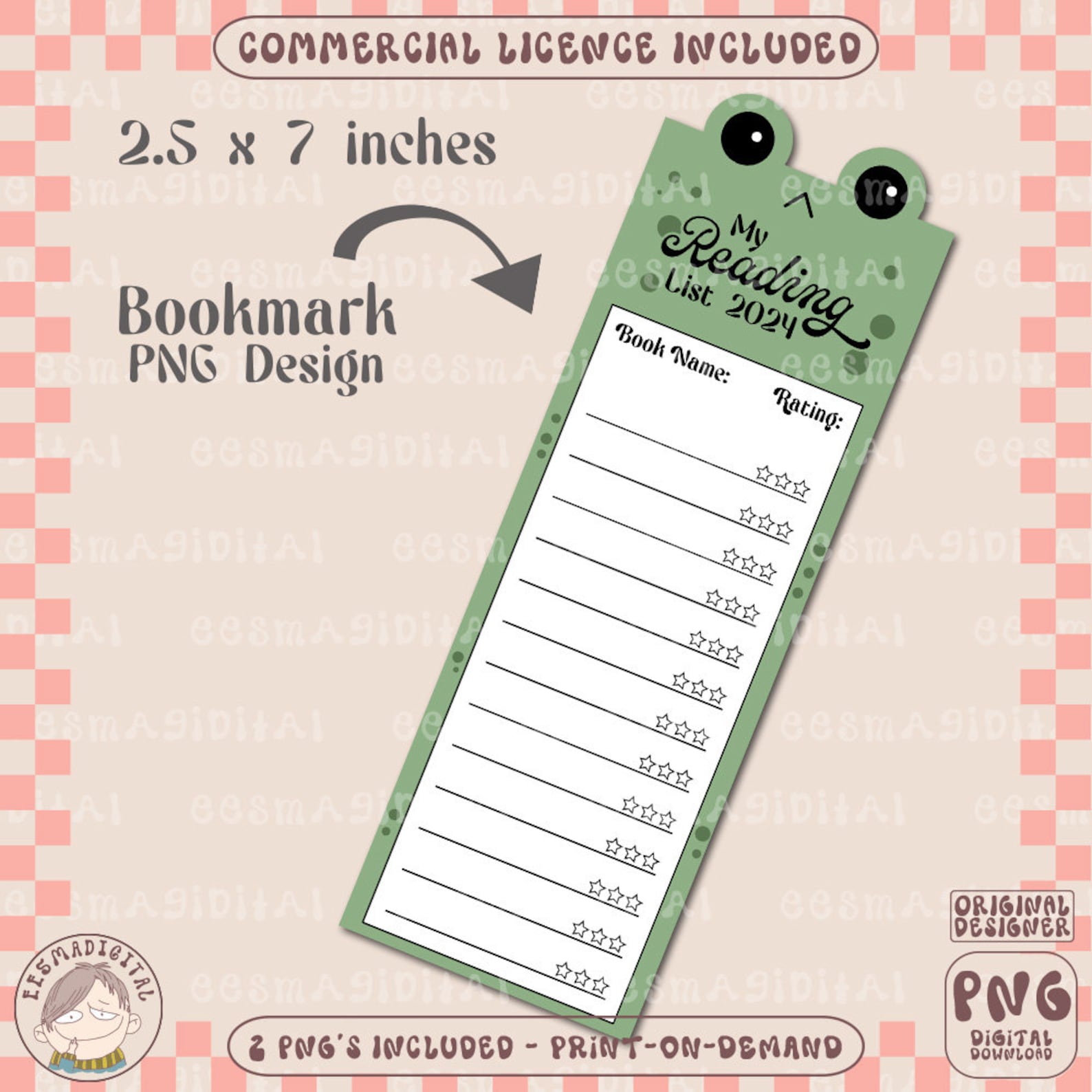 My Reading List 2024 Frog Bookmark Design, PNG File, Cute Creative ...