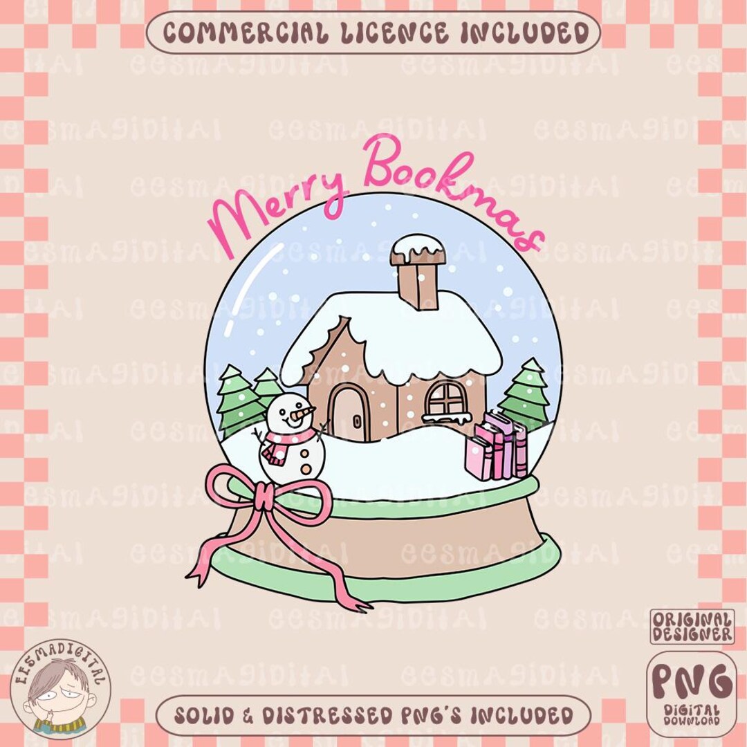 Merry Bookmas Snow Globe PNG File, Cute Artsy Christmas Bookish Design ...