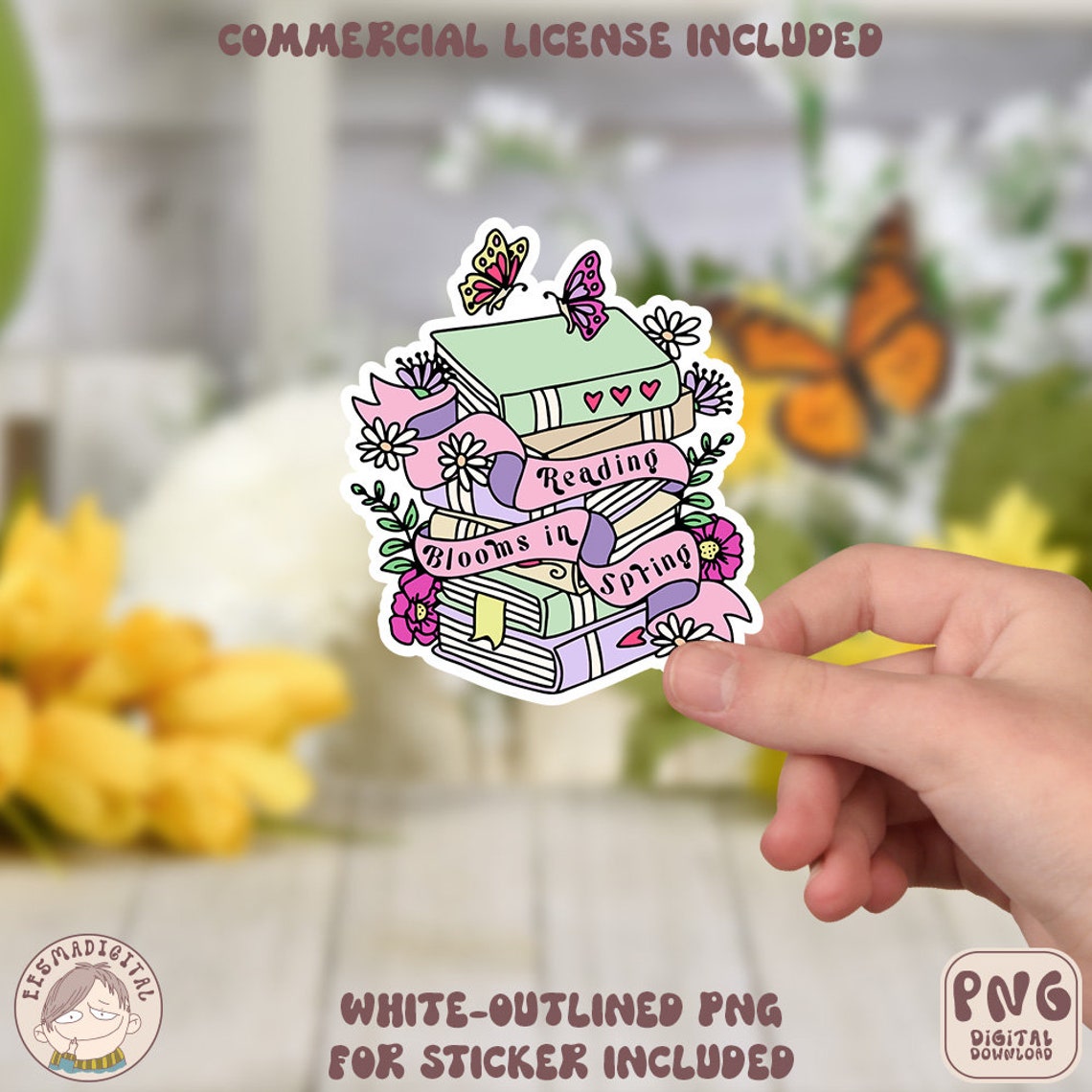 Reading Blooms in Spring PNG File, Cute Trendy Bookish Artsy Design for ...