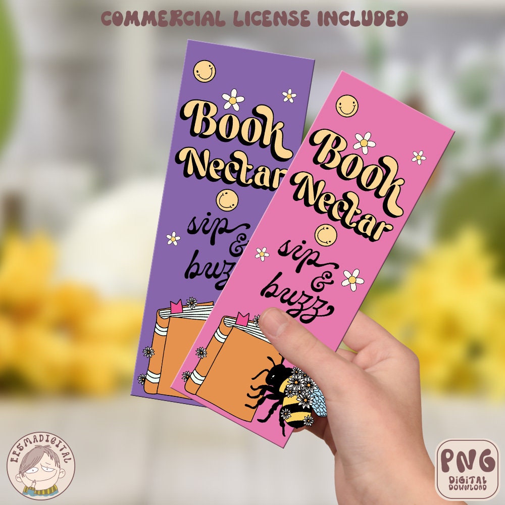 Book Nectar Sip and Buzz Bookmark PNG File, Cute Trendy Bookish Artsy ...