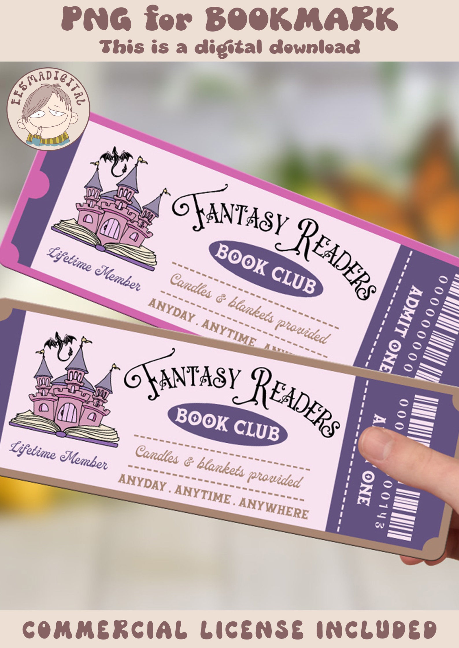 Fantasy Romance Book Club Bookmark Design, PNG File, Cute Artsy ...