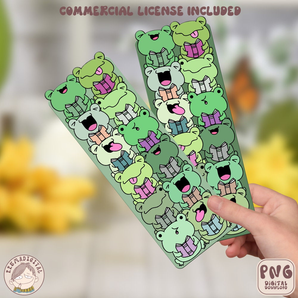 Cute Frogs Bookmark Design, Froggie Reading PNG File, Cute Artsy ...
