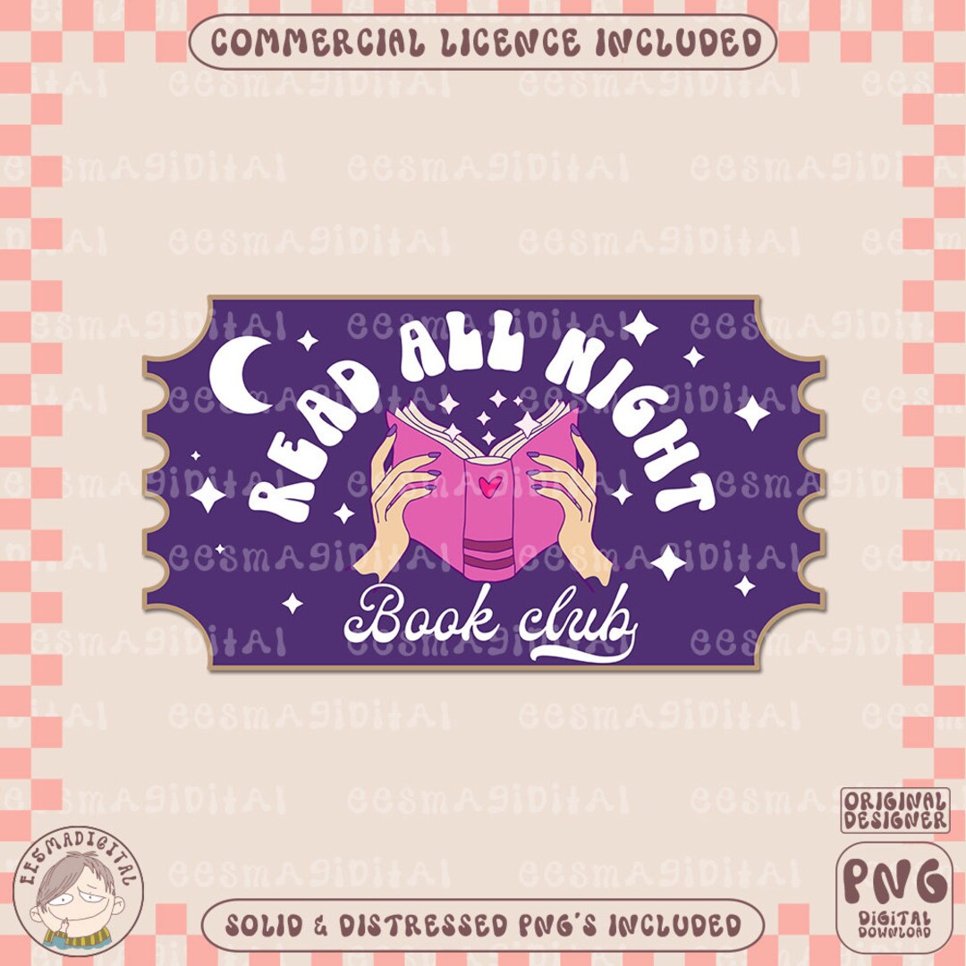 Read All Night Book Club Ticket PNG File, Cute Trendy Bookish Turtle ...