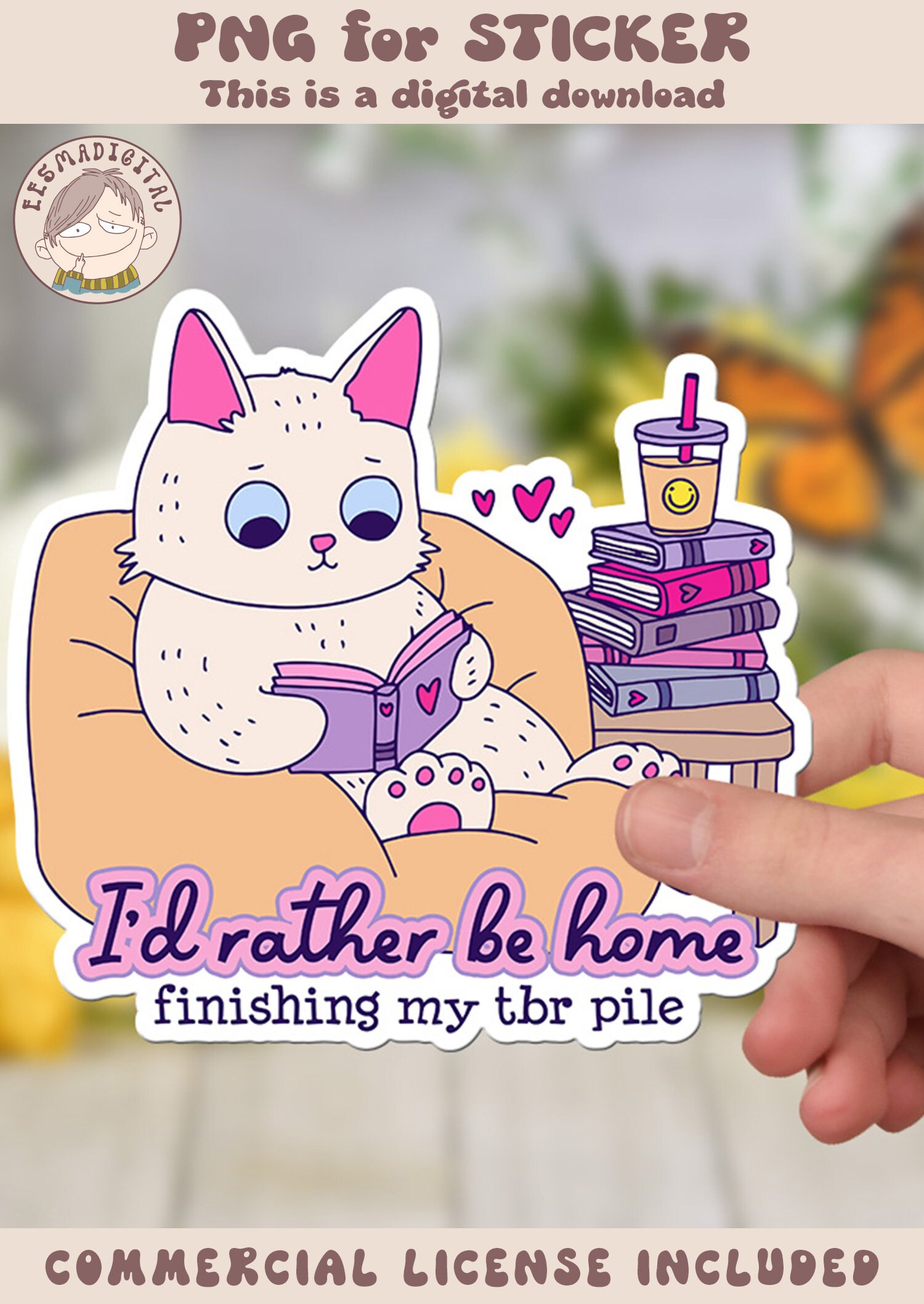 I'd Rather Be Finishing My TBR Pile Png File, Cute Trendy Bookish Artsy ...