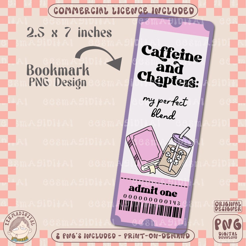 Caffeine and Chapters Bookmark Design, Coffee and Books Bookmark PNG ...