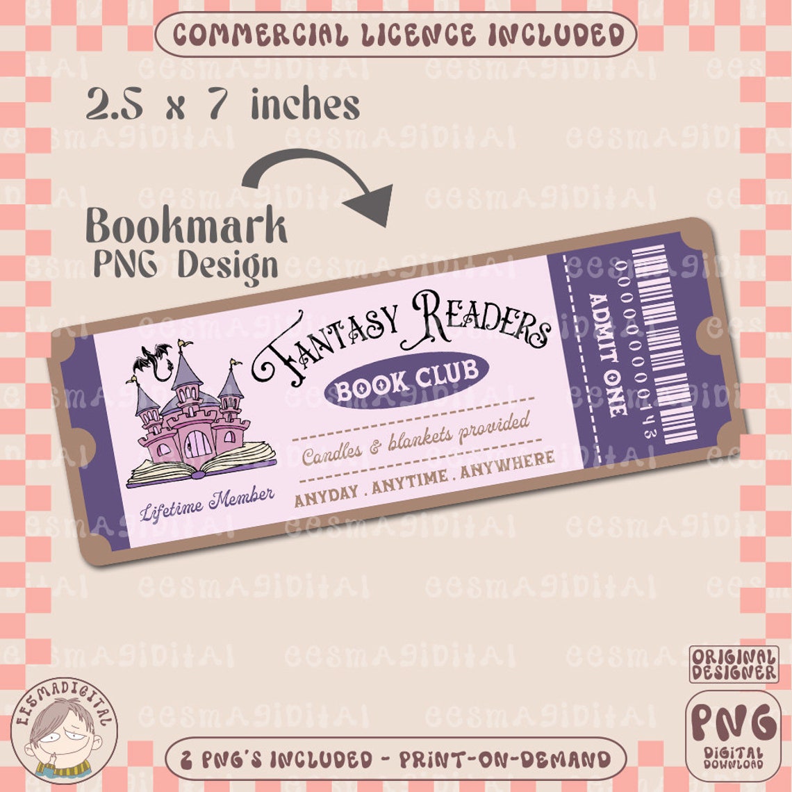 Fantasy Romance Book Club Bookmark Design, PNG File, Cute Artsy ...