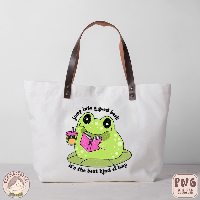 Jump Into a Good Book Frog Png, Cute Bookish Frog With Iced Coffee & a ...