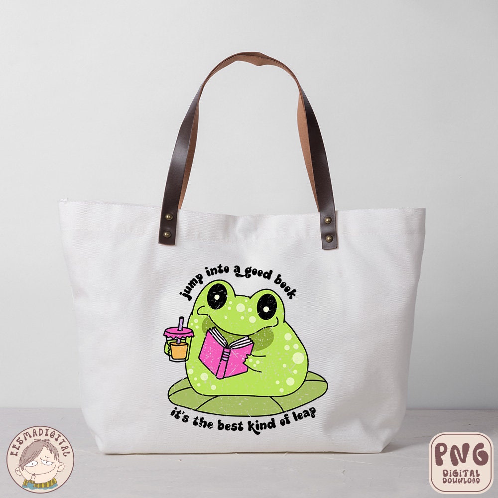 Jump Into a Good Book Frog Png, Cute Bookish Frog With Iced Coffee & a ...