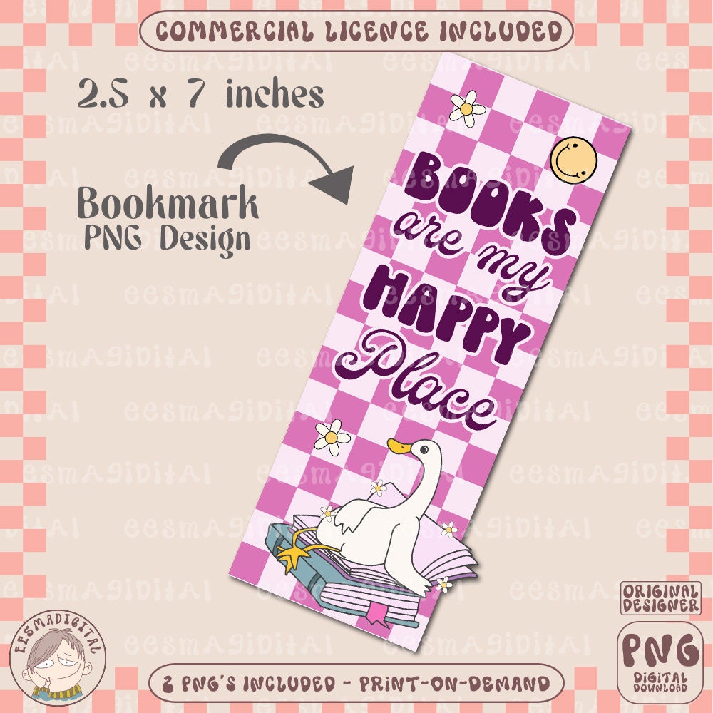 Books Are My Happy Place Bookmark PNG, Checkered Bookmark Cute Creative ...
