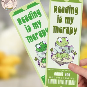 Reading is My Therapy Bookmark Design, Frog Reading PNG File, Cute ...