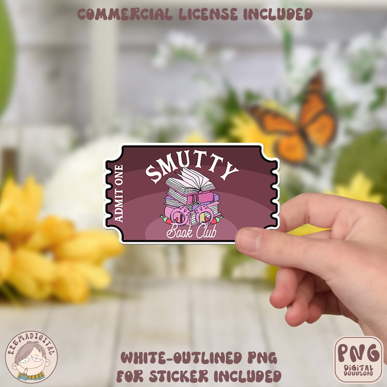 Smutty Book Club Ticket PNG File, Cute Trendy Bookish Artsy Design for ...