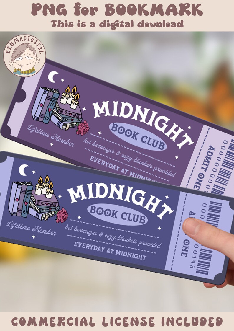 Midnight Book Club Bookmark Design, PNG File, Cute Artsy Creative ...