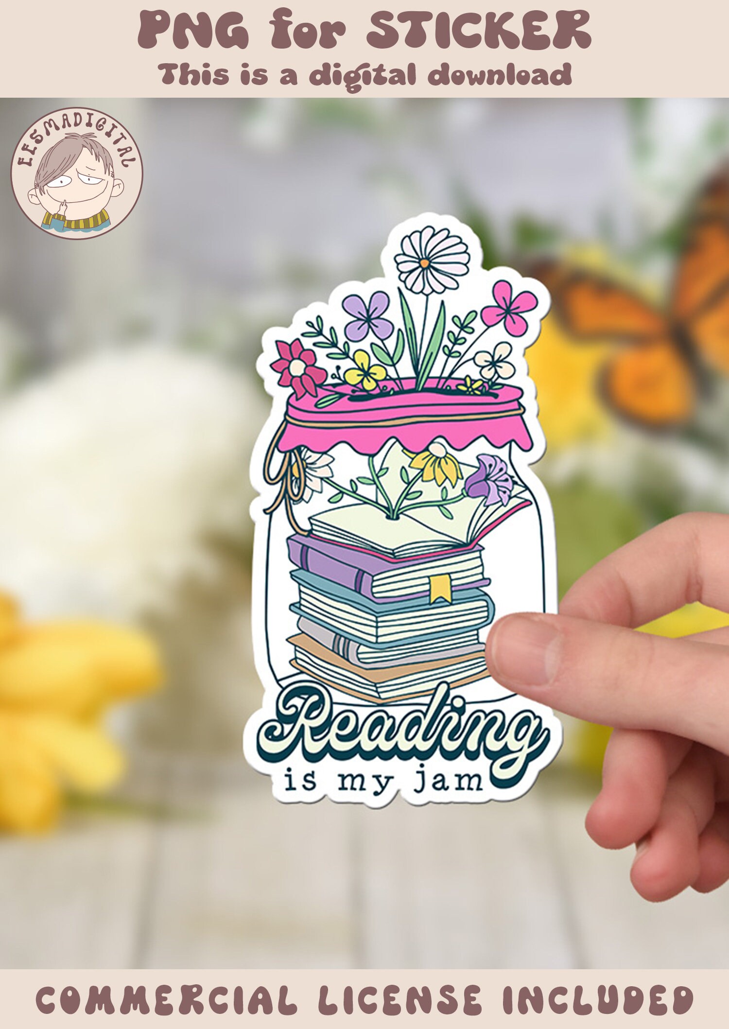 Reading is My Jam PNG File, Cute Fun Trendy Bookish Jam Design for Shirts, Stickers, Bookmarks ...