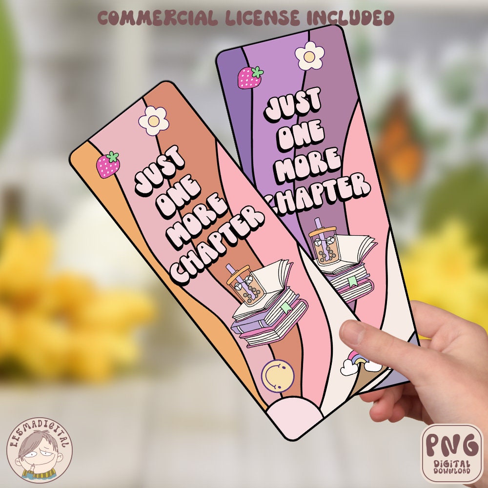 Just One More Chapter Bookmark Design, Retro Wavy Daisy PNG File, Cute ...