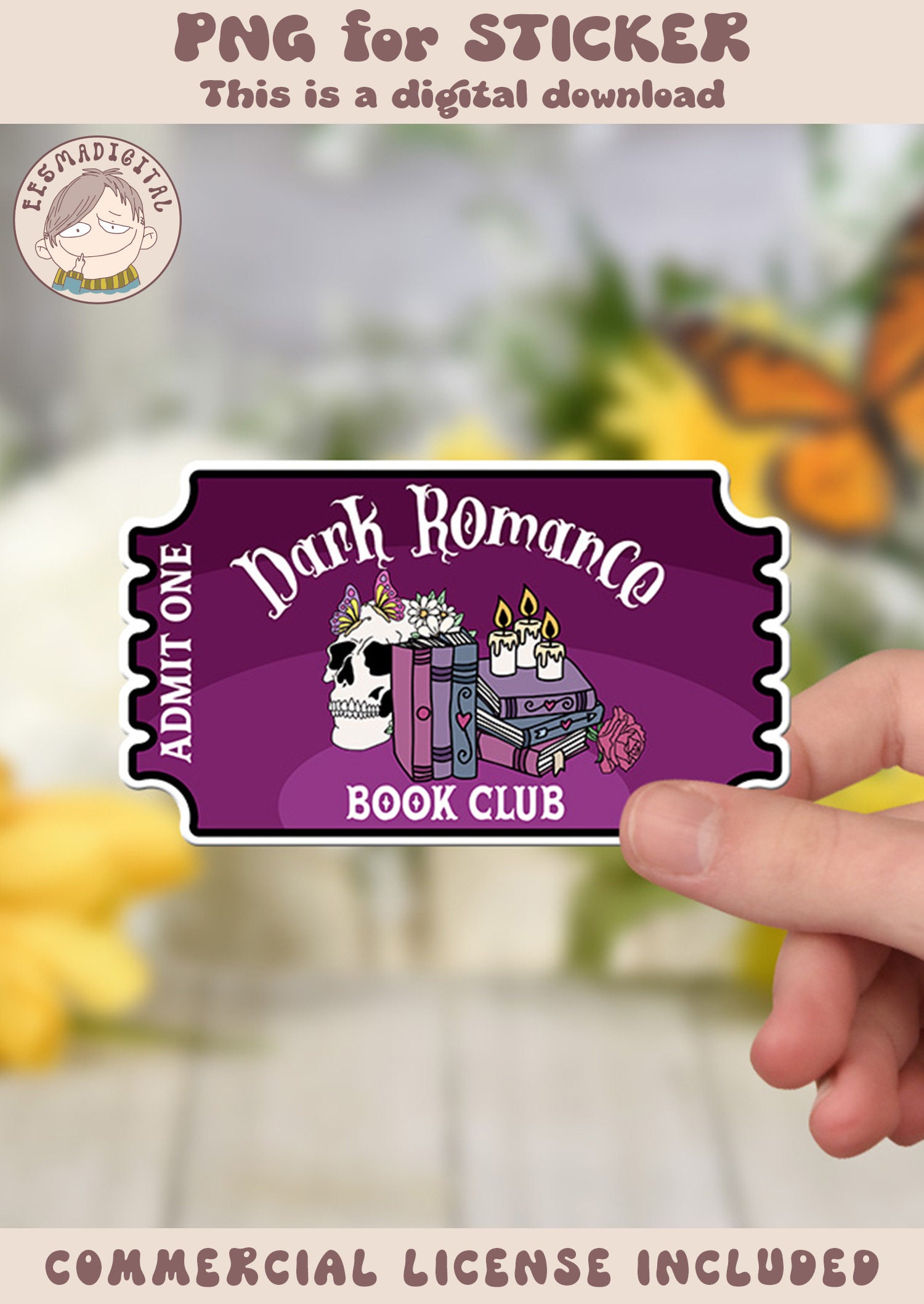 Dark Romance Book Club Ticket PNG, Cute Trendy Bookish Design for ...