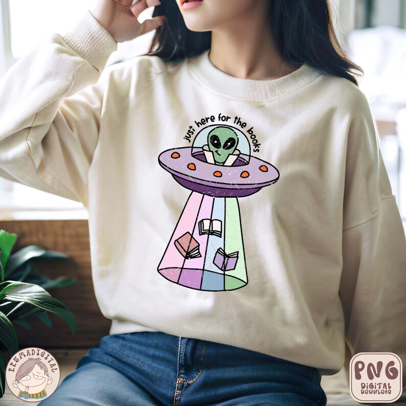 Just Here for the Books Alien PNG, Trendy Cute Bookish Clipart, Designs ...