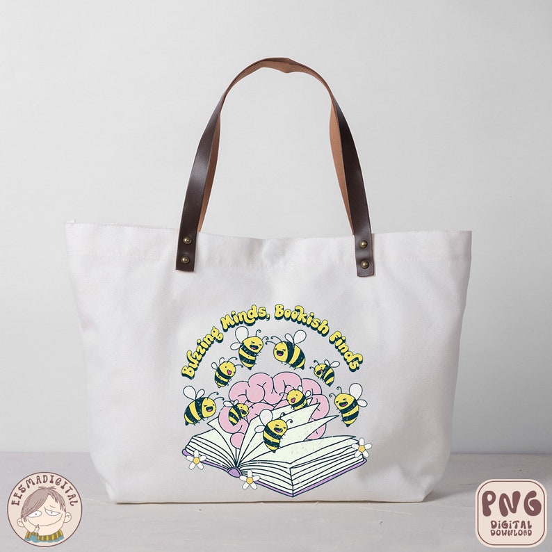 Buzzing Minds Bookish Finds PNG File, Cute Fun Trendy Bee Bookish ...