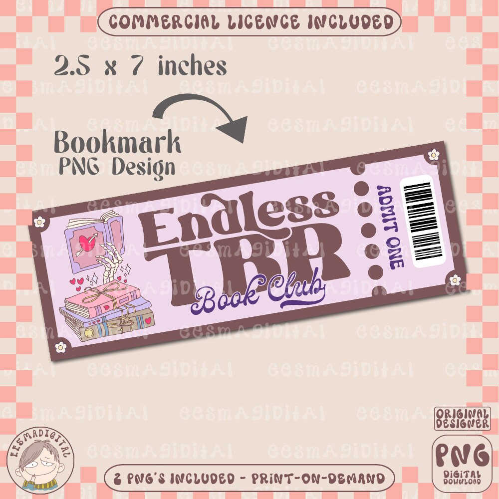 Endless Tbr Pile Book Club Bookmark Design, PNG File, Cute Artsy ...