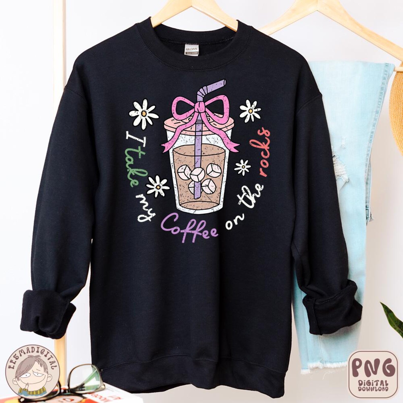 I Take My Coffee on the Rocks PNG, Coffee Addict Sticker Design, Daisy ...