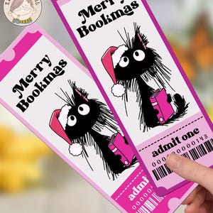 Merry Bookmas Bookmark PNG, Cute Cat Bookmark Png, Christmas Holiday ...