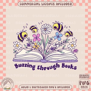 Buzzing Through Books PNG File, Cute Fun Trendy Bee Bookish Design for ...