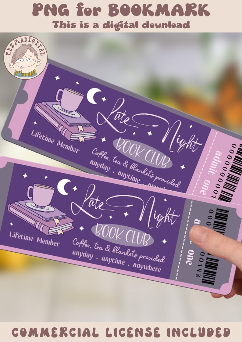 Late Night Book Club Bookmark Design, PNG File, Cute Artsy Creative ...