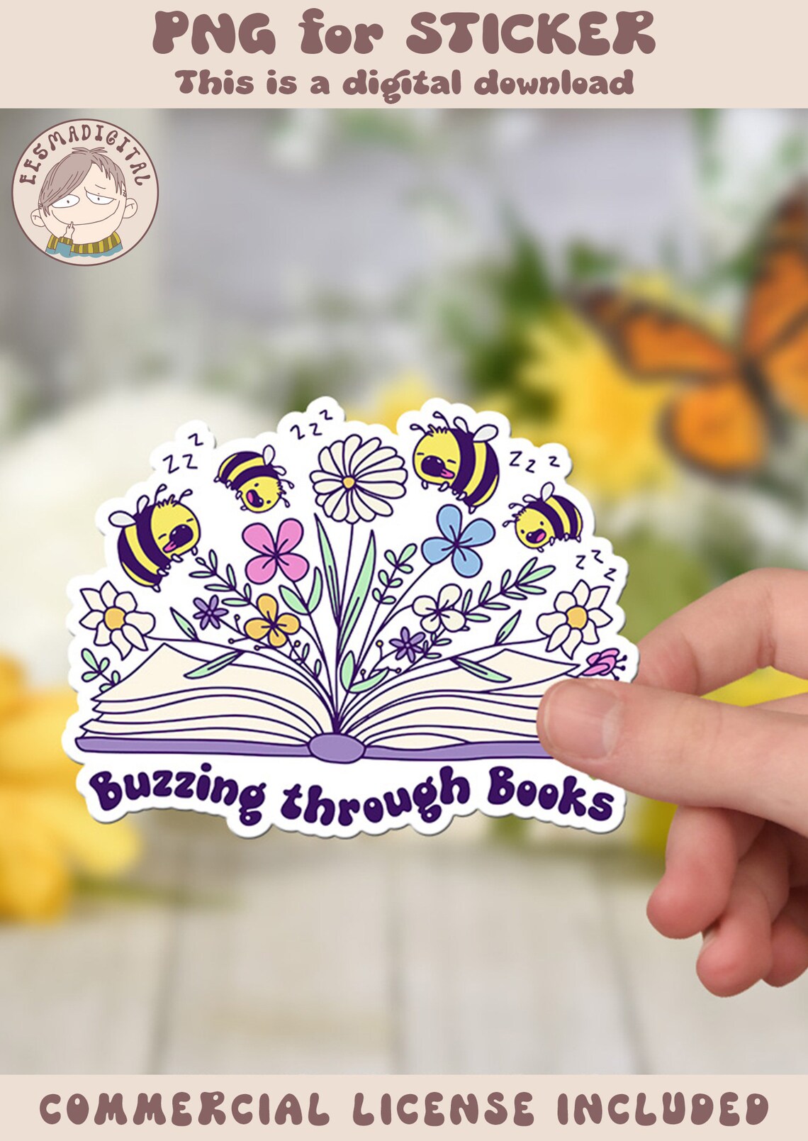 Buzzing Through Books PNG File, Cute Fun Trendy Bee Bookish Design for ...