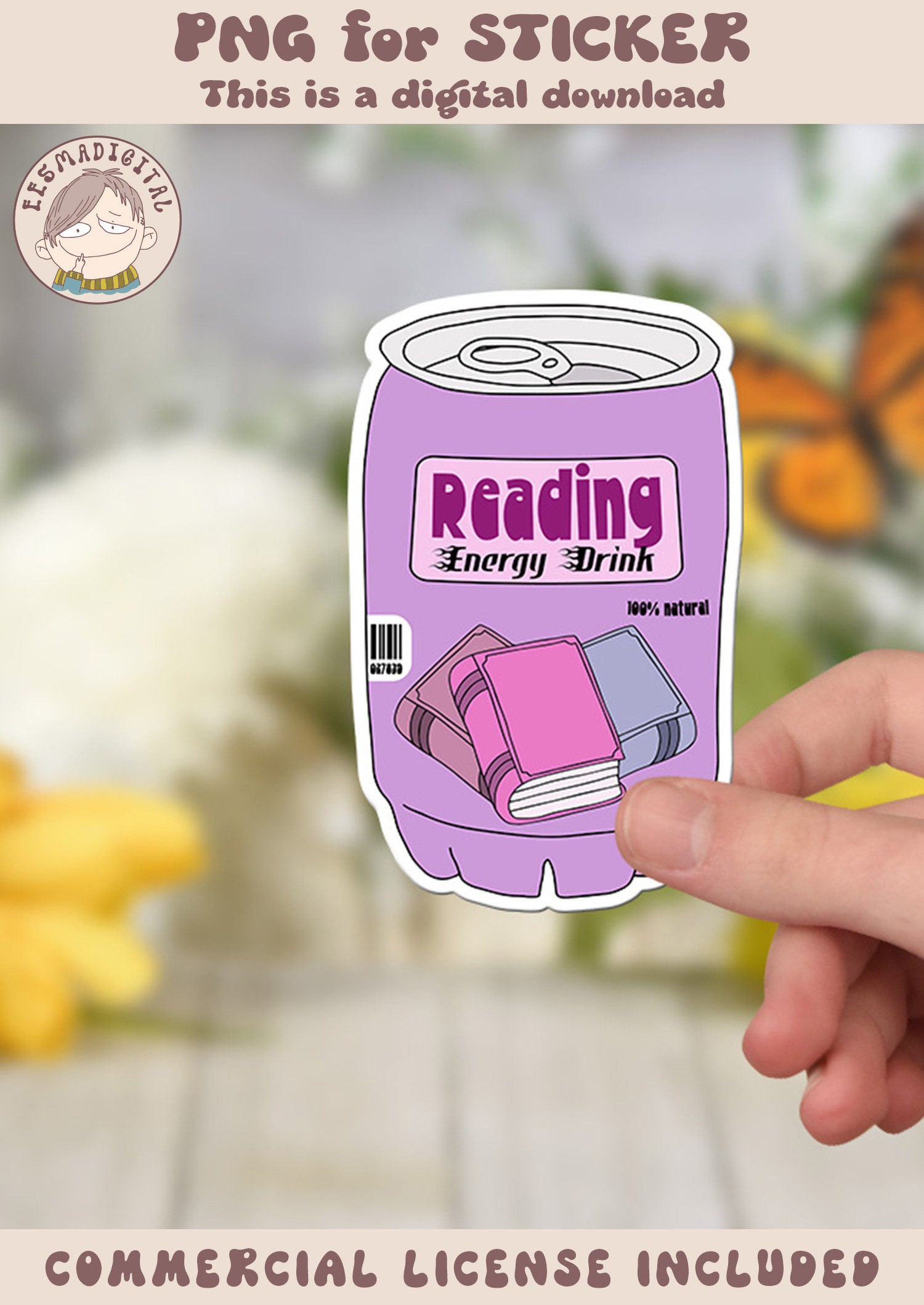 Reading Energy Drink Png File, Cute Bookish Bookworm Design for Reading ...
