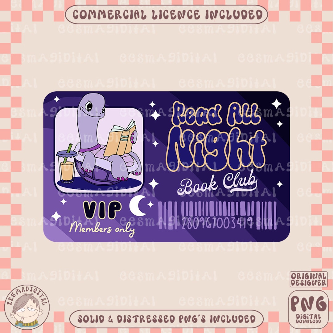 Read All Night Book Club Card PNG File, Cute Trendy Bookish Turtle ...