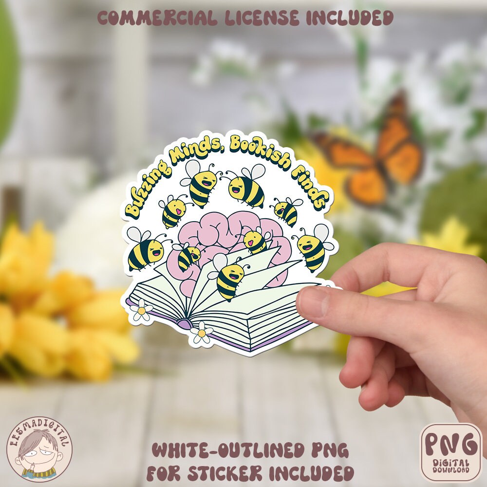 Buzzing Minds Bookish Finds PNG File, Cute Fun Trendy Bee Bookish ...